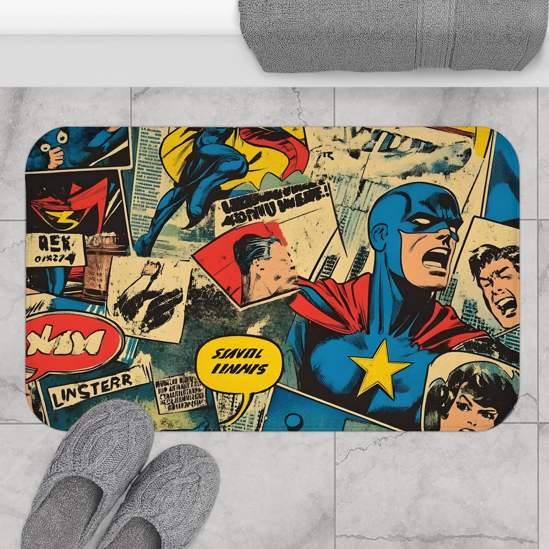 Superhero Comic Book Bath Mat: Memory Foam Bathroom Decor - Etsy