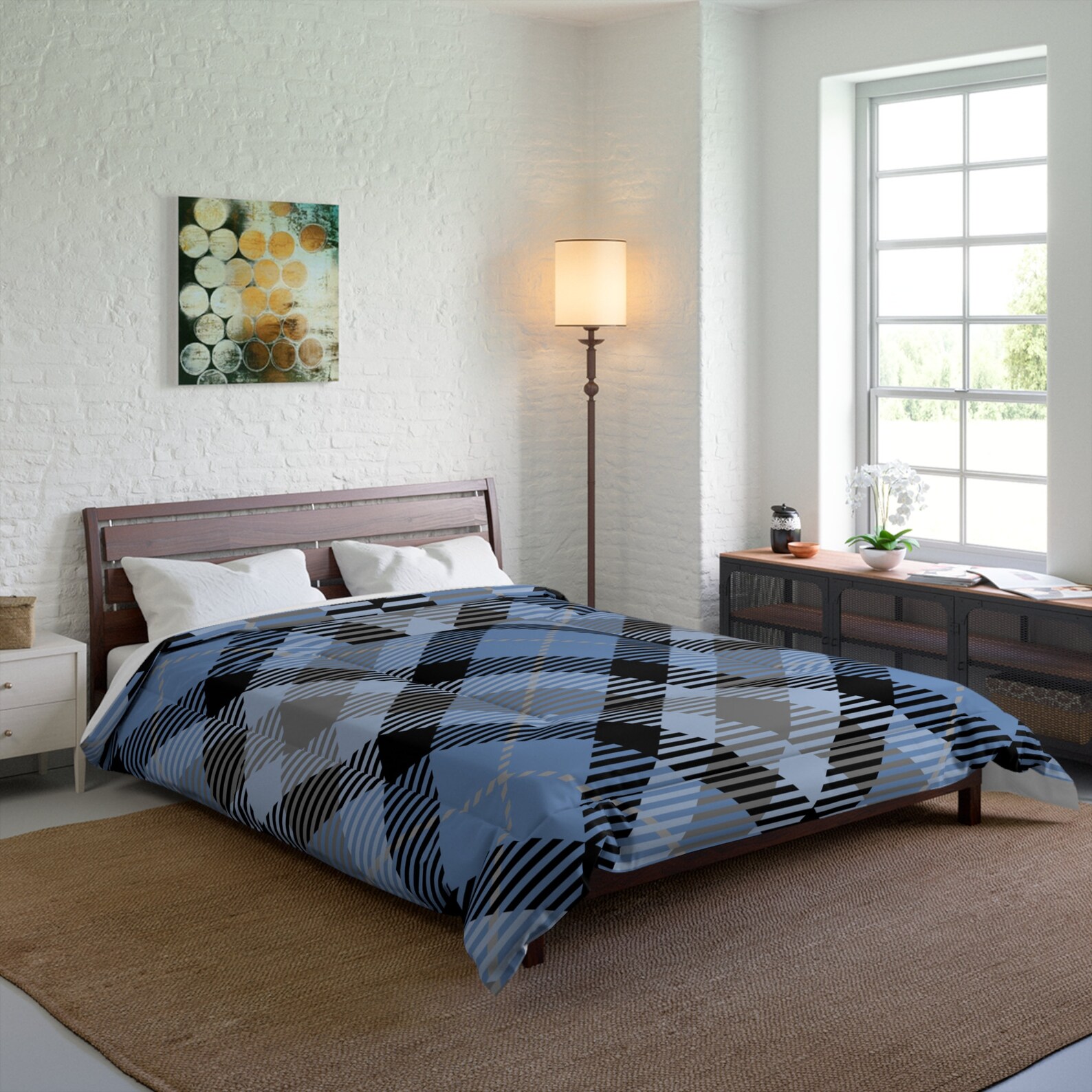 Blue and Gray Plaid Comforter - Etsy