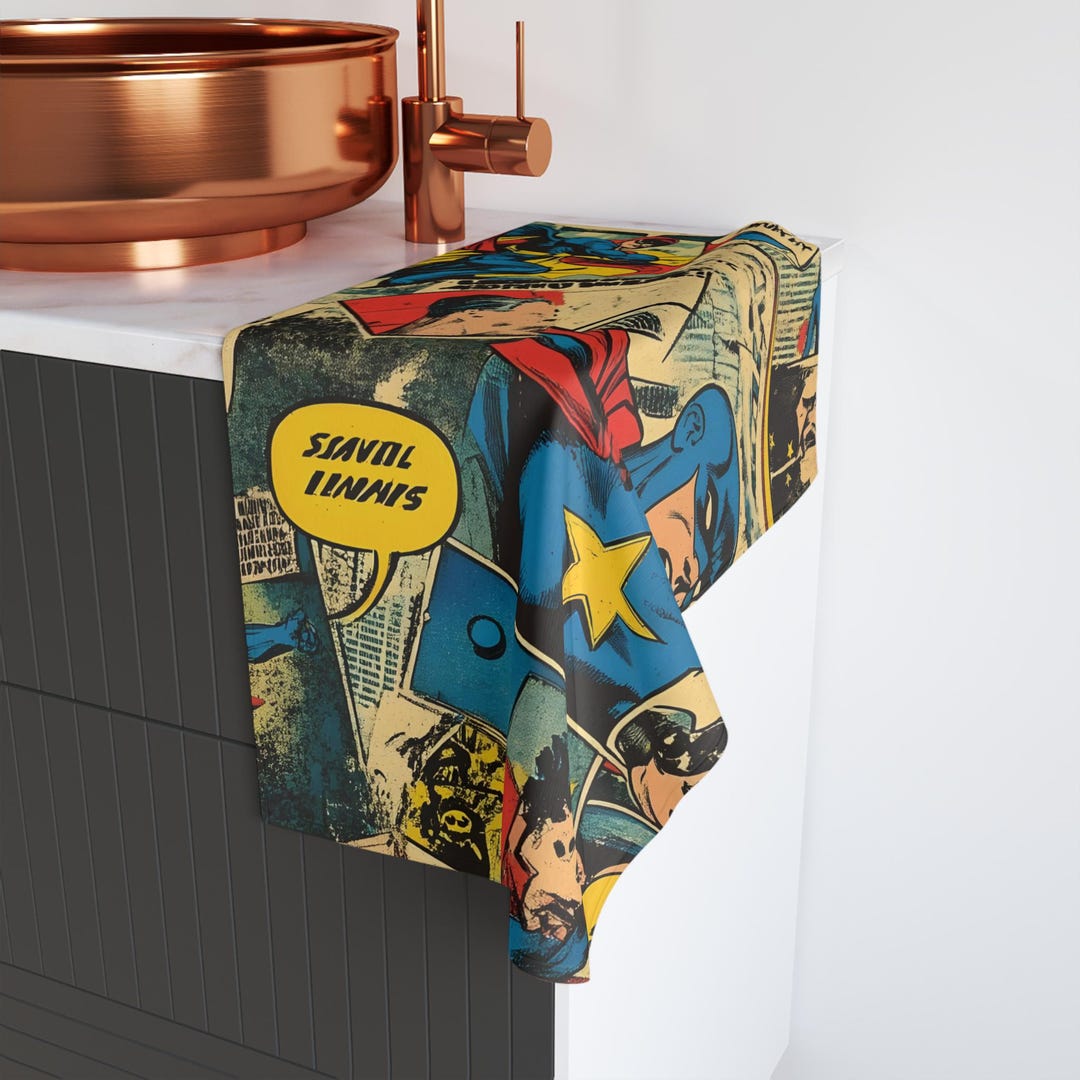 Superhero Comic Hand Towel: Fun Kitchen & Bath Decor - Etsy