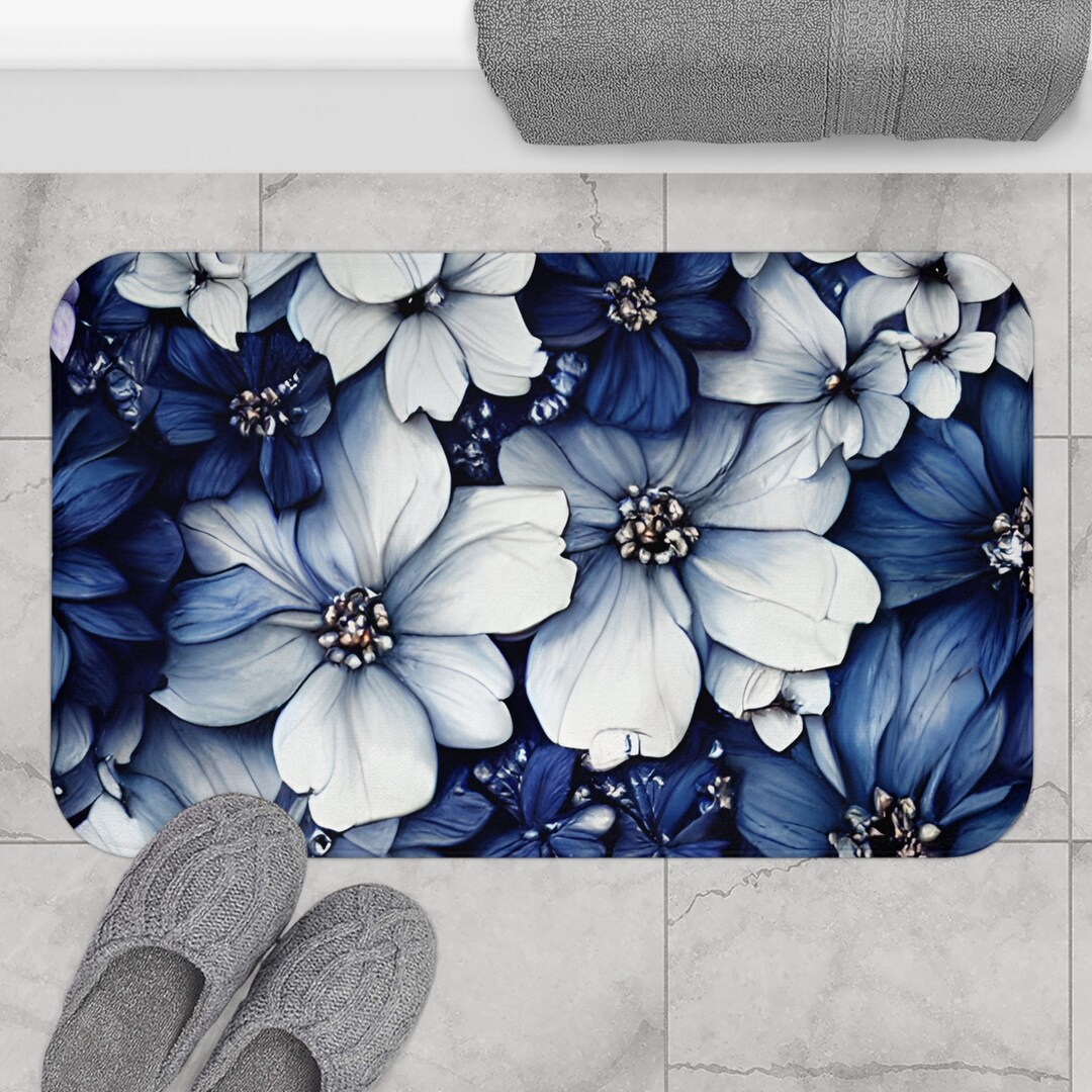 Blue Floral Bath Mat - Etsy