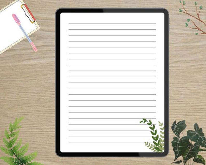 Minimalist Lined Stationery With Plants Design Instant Download Letter ...