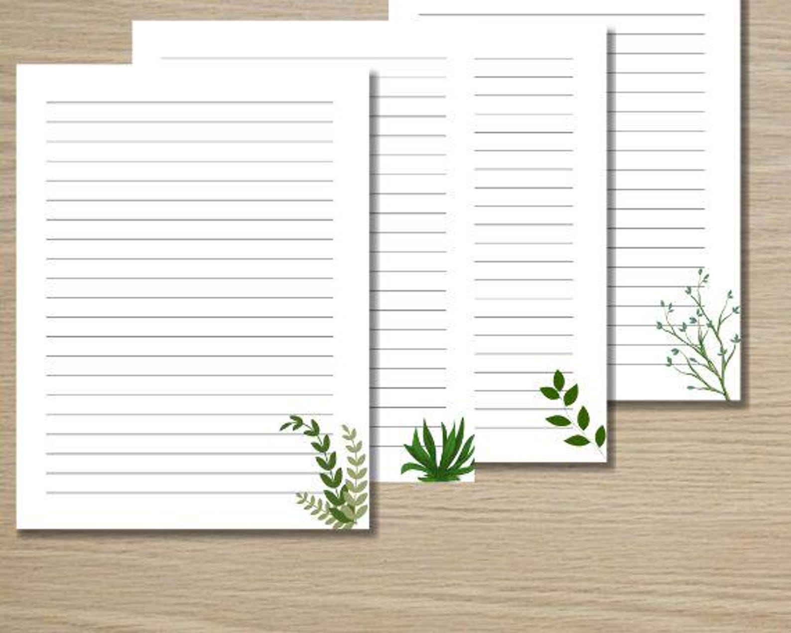 Minimalist Lined Stationery With Plants Design Instant Download Letter ...