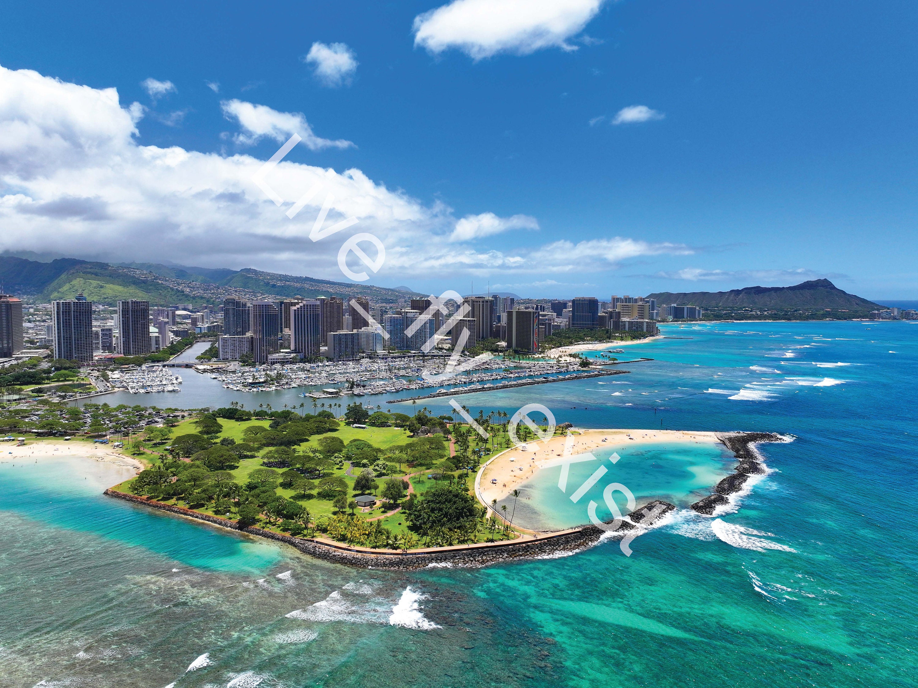 Magic Island Oahu Wall Art, Honolulu Skyline Print, Waikiki Aerial ...