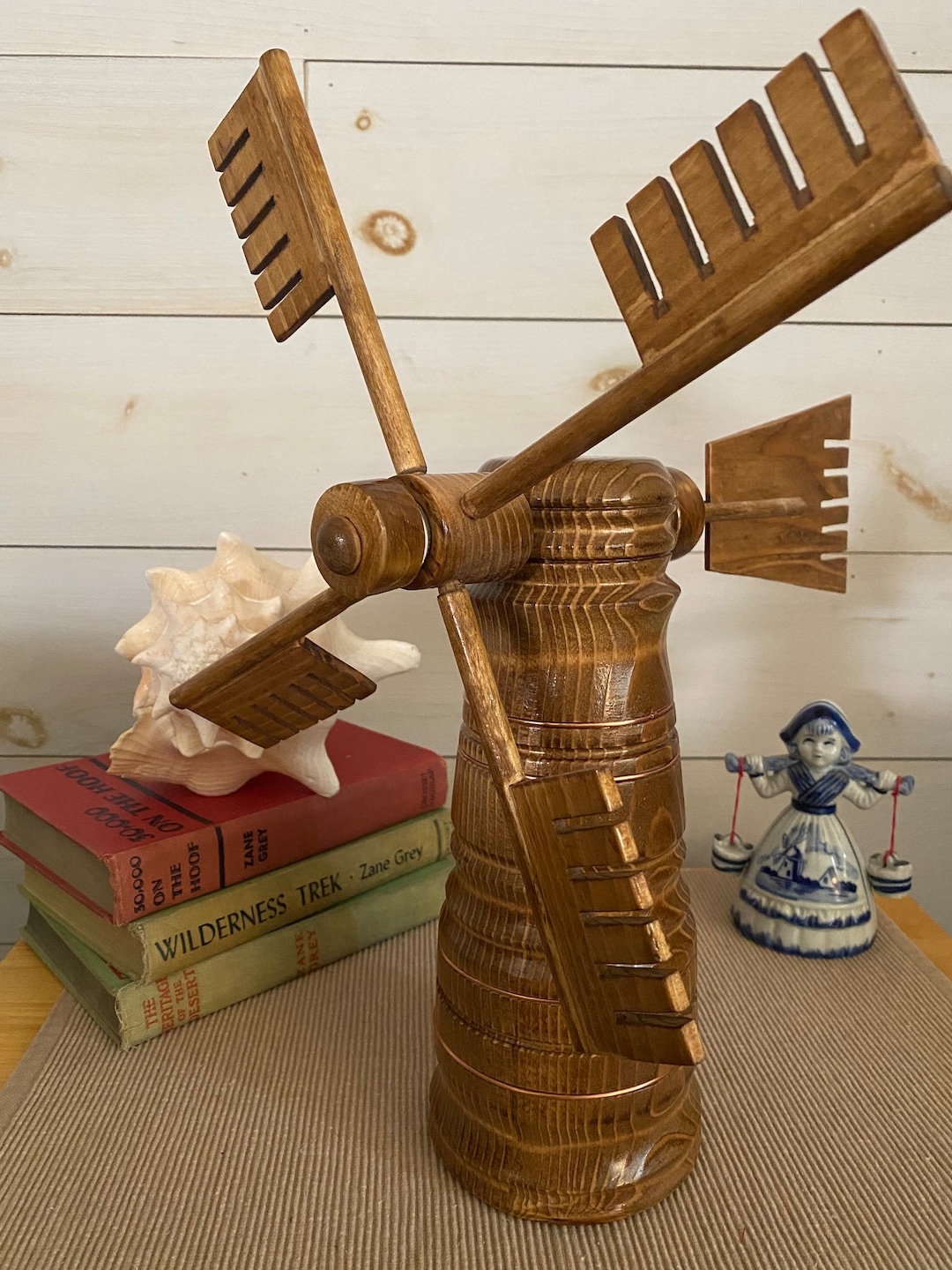 Handcrafted Fir Windmill With Movingrotating Blades With Copper Banding ...