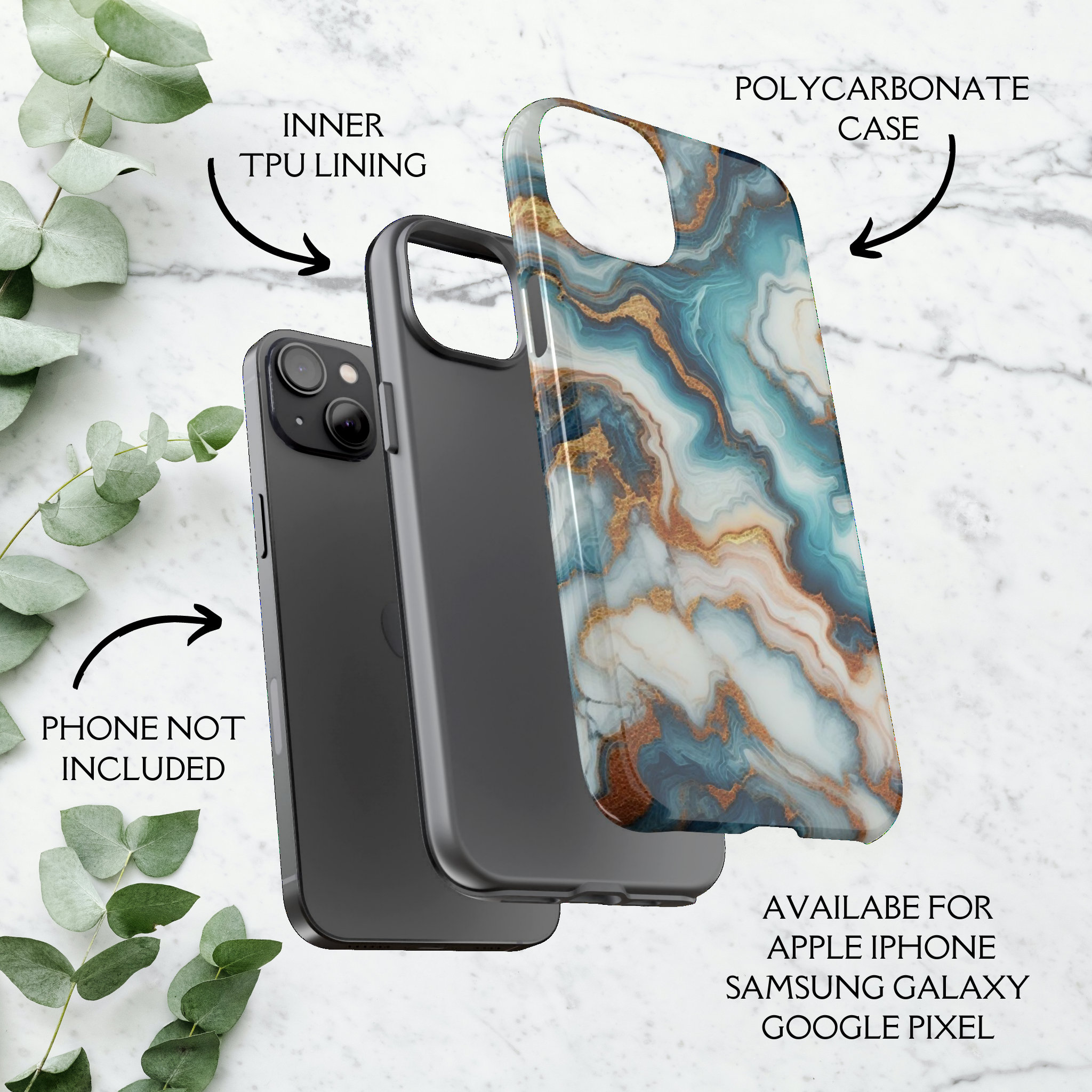 Blue Gold Marble Pattern Phone Case iPhone 11 12 13 14 15 Pro Max Plus ...