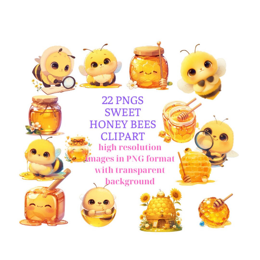 22 Honey Bees Clipart Set 1, High Quality Pngs, Cute Sticker, Digital ...