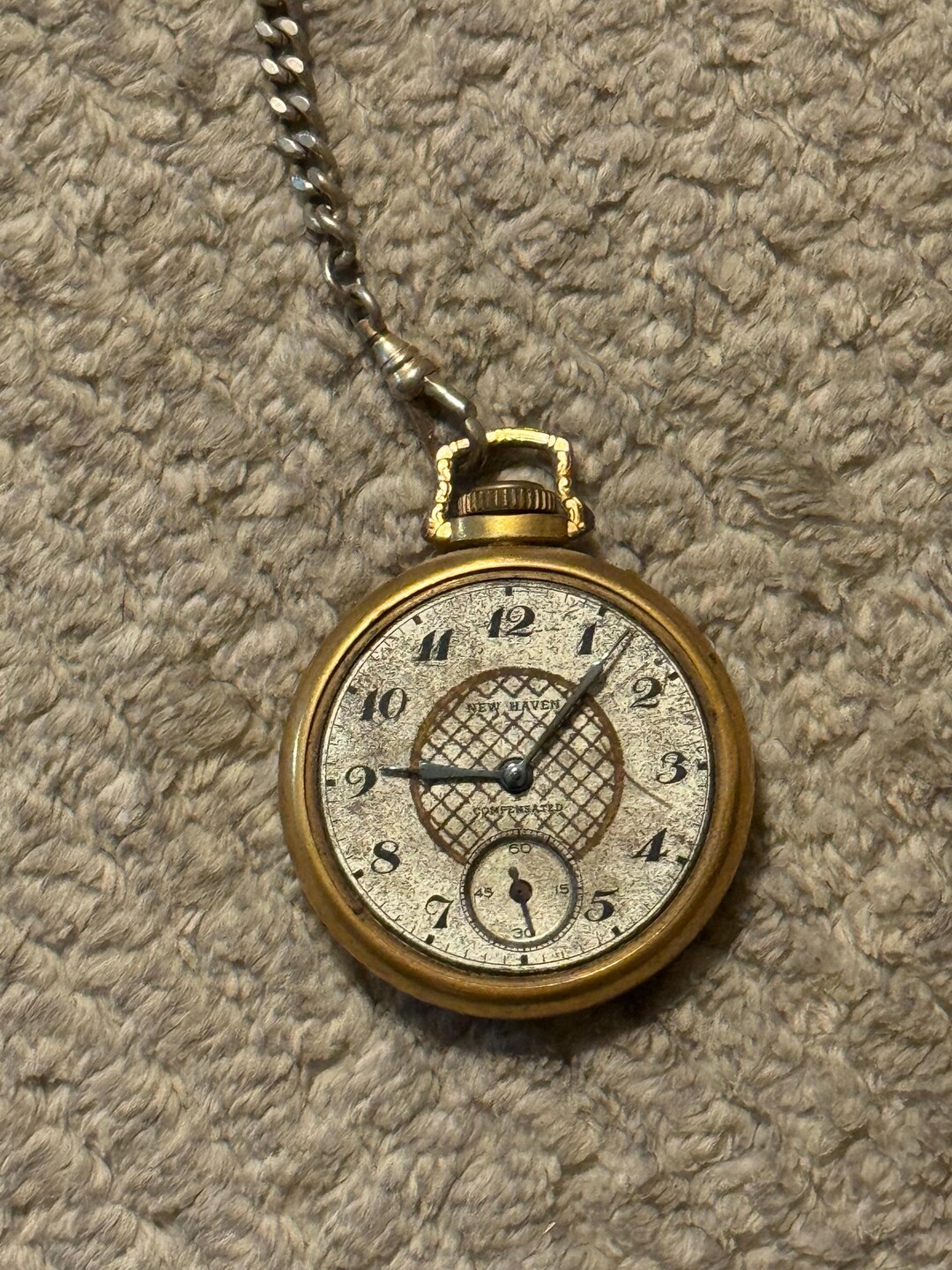 Vintage 1940s New Haven Compensation Pocket Watch 48mm Diameter Case ...