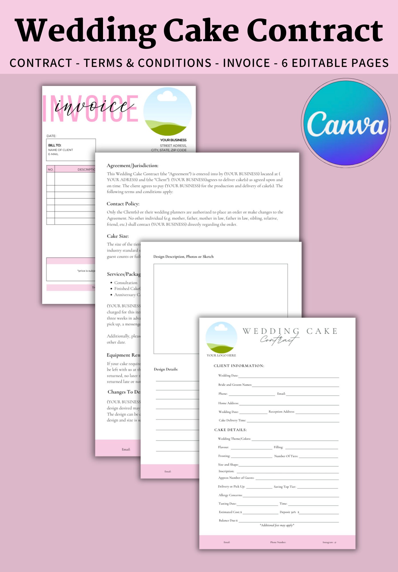 Editable Wedding Cake Contract Template, Wedding Cake Order, Wedding ...