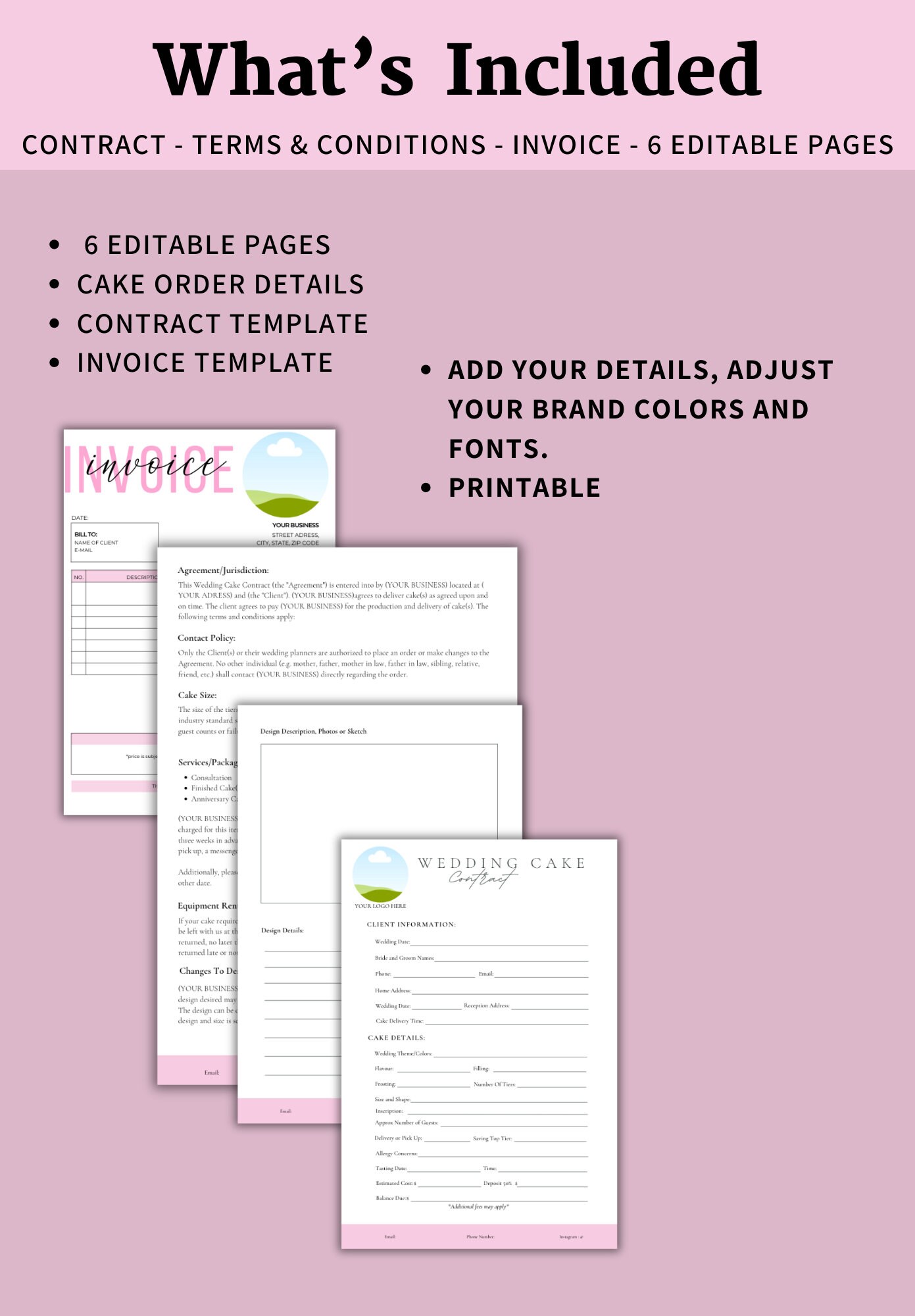 Editable Wedding Cake Contract Template, Wedding Cake Order, Wedding ...