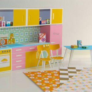 Vintage Dollhouse Kitchen Paper Toy PDF - Print and Make Your Own Retro ...