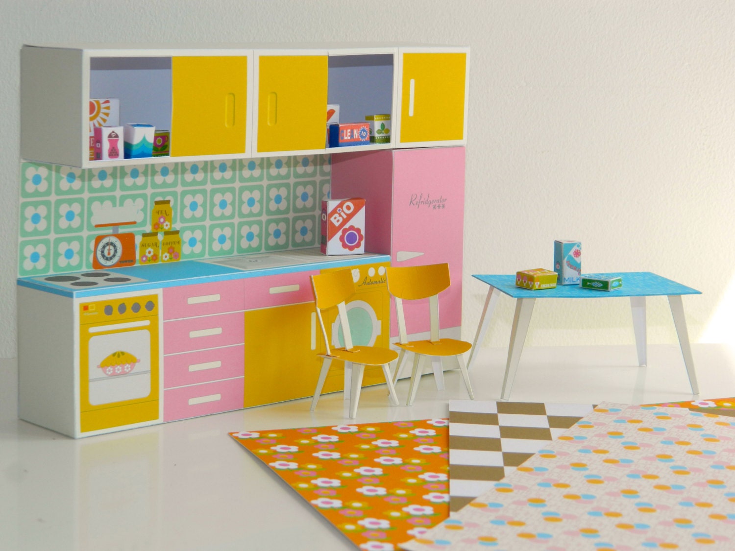 Vintage Dollhouse Kitchen Paper Toy PDF - Print and Make Your Own Retro ...