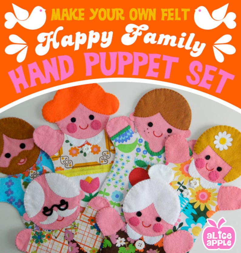 Retro Happy Family Felt Hand Puppet Printable Pattern PDF - Etsy