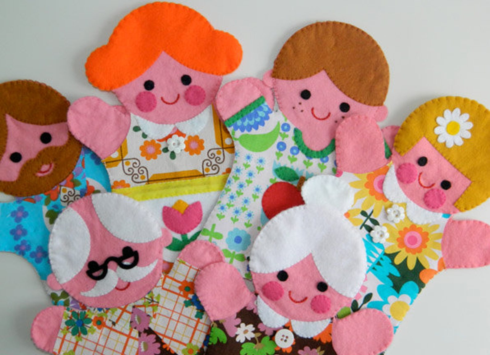 Retro Happy Family Felt Hand Puppet Printable Pattern PDF - Etsy