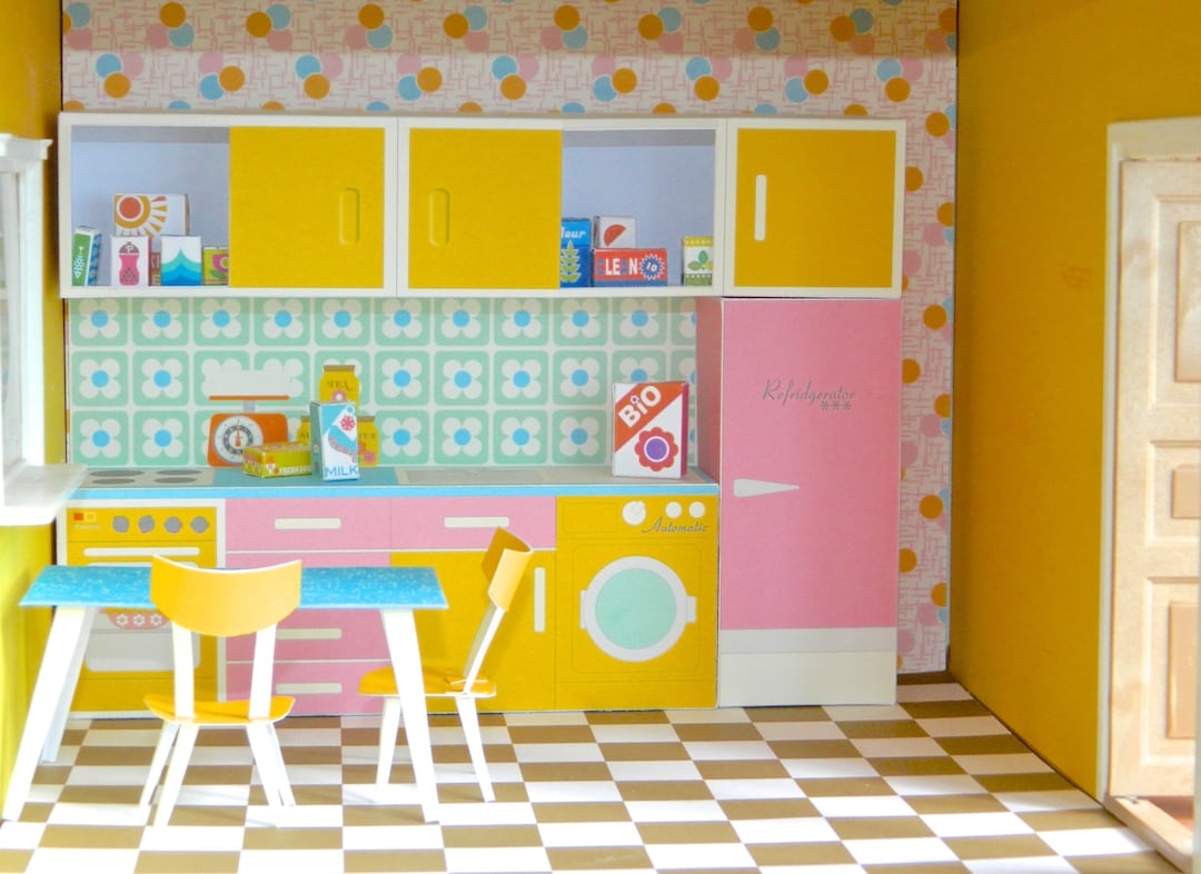 Vintage Dollhouse Kitchen Paper Toy PDF - Print and Make Your Own Retro ...