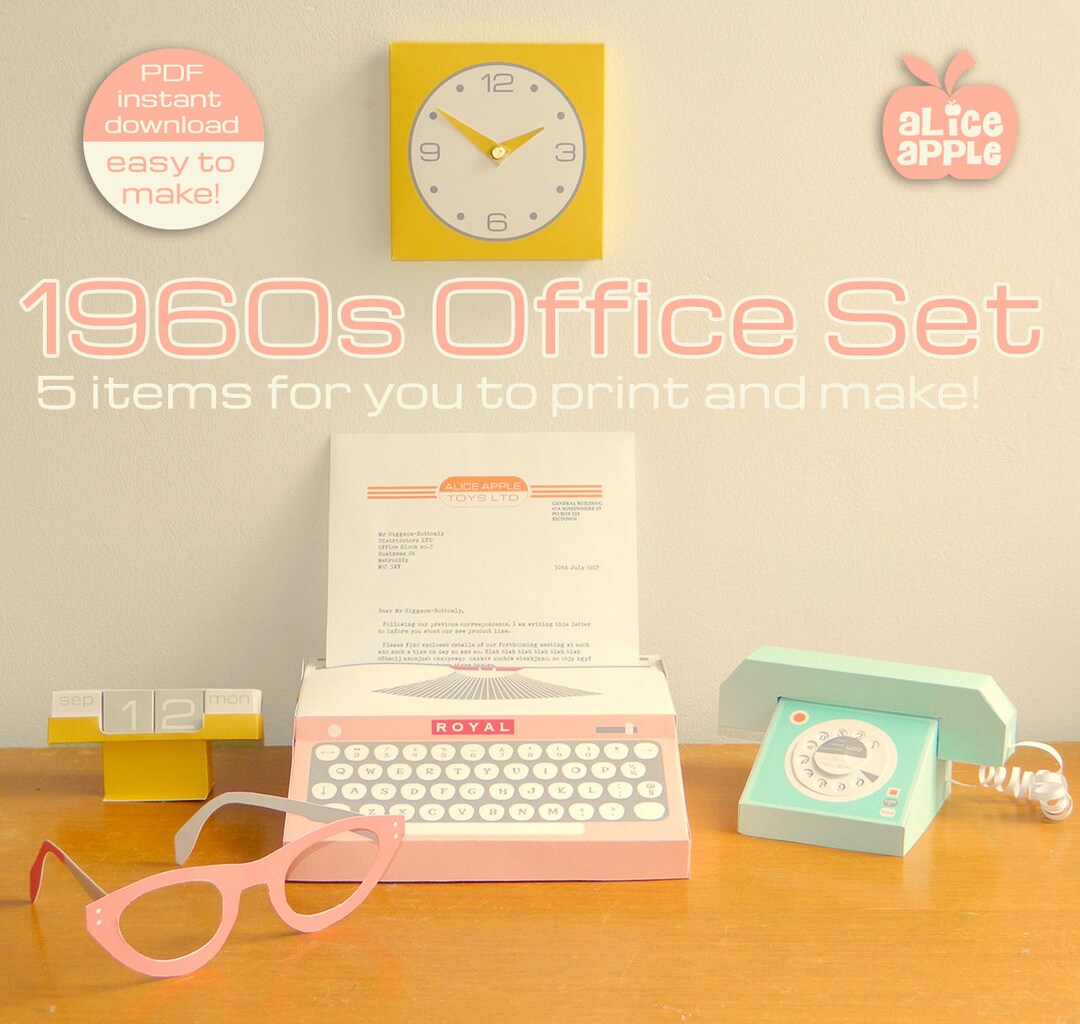 Vintage 1960s Office Set Paper Toy PDF - Print and Make Your Own 5 ...