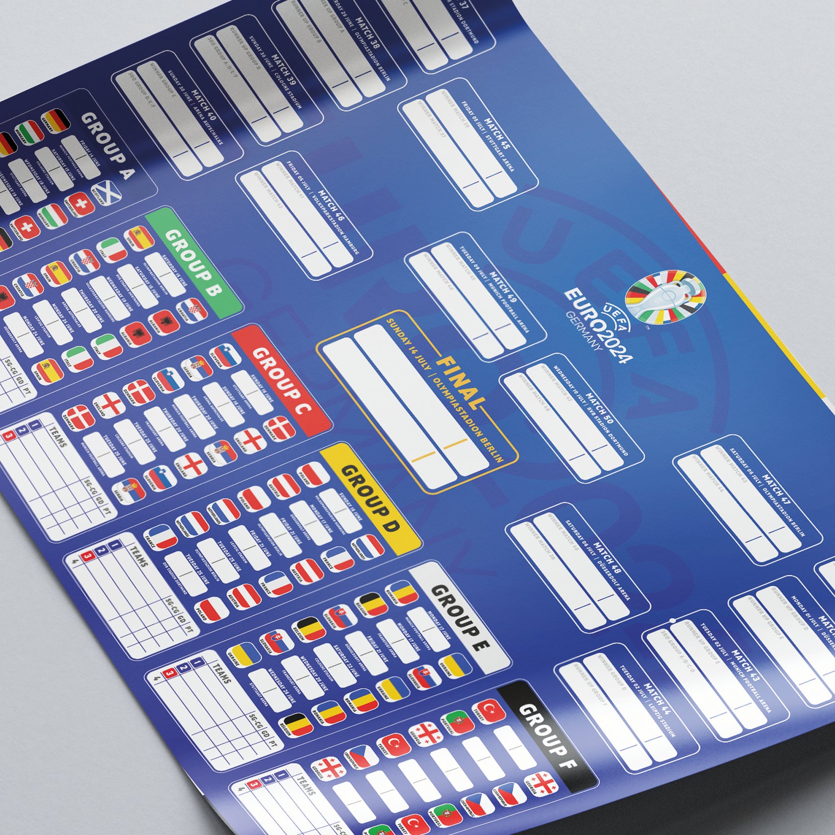 Calendario de la EURO 2024 WALL CHART / Todos los partidos con fechas y ...