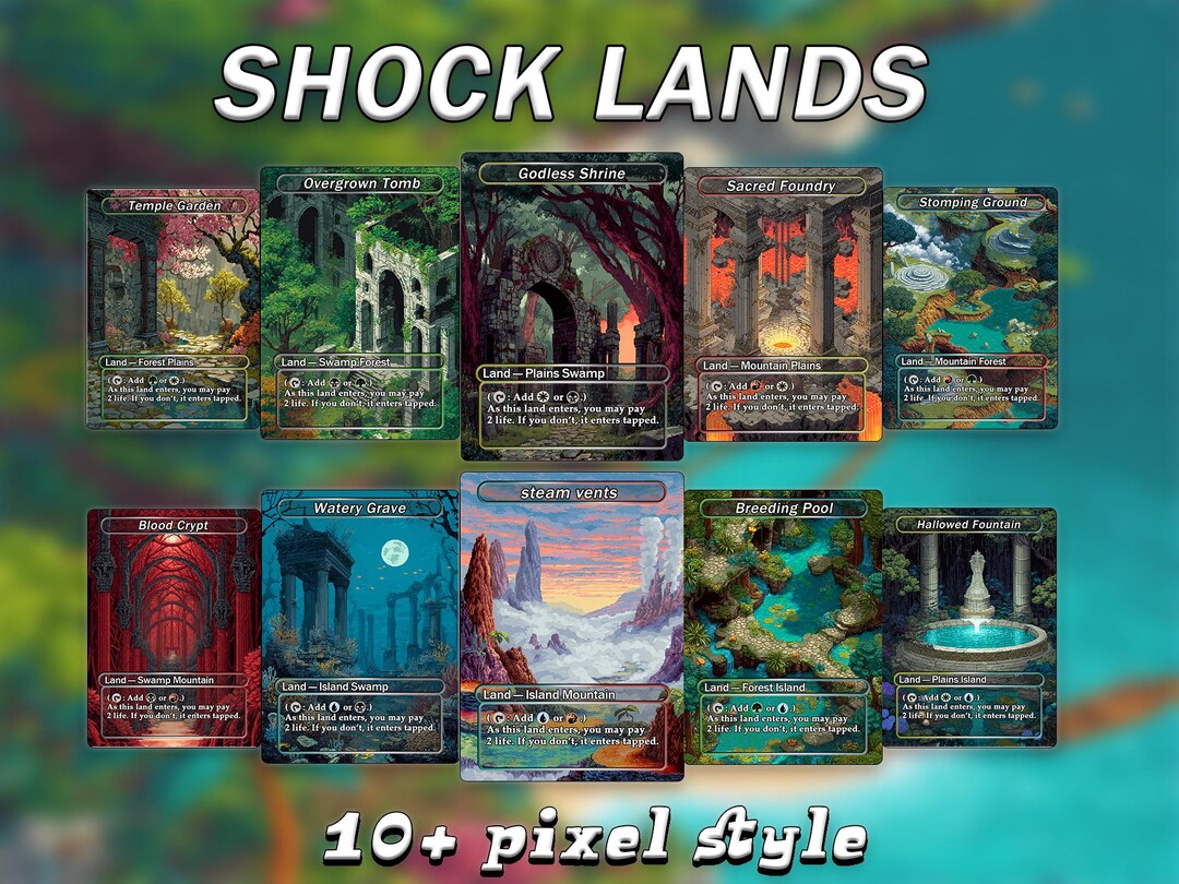Pixel Art Shock Land Pack | 10 Unique Borderless Full-art Proxy Lands ...