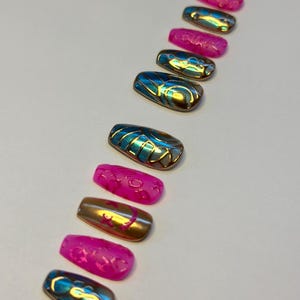 Jinx Arcane Inspired Press-on Nails Hand Painted Hextech Graffiti Gel ...