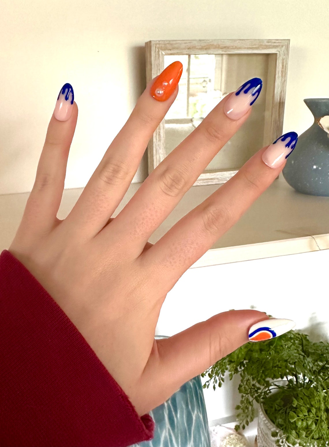 Edmonton Oilers Inspired Press-on Nails Hand Painted Gel - Etsy