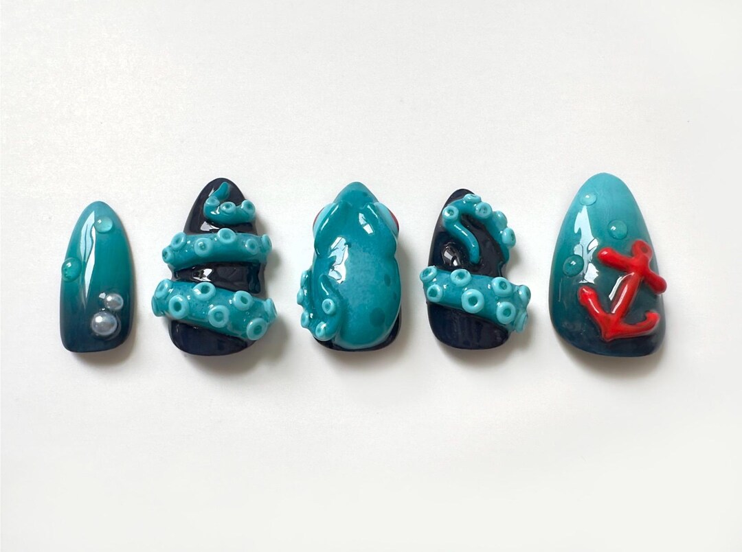 Seattle Kraken Inspired Press-on Nails Hand Painted Gel - Etsy