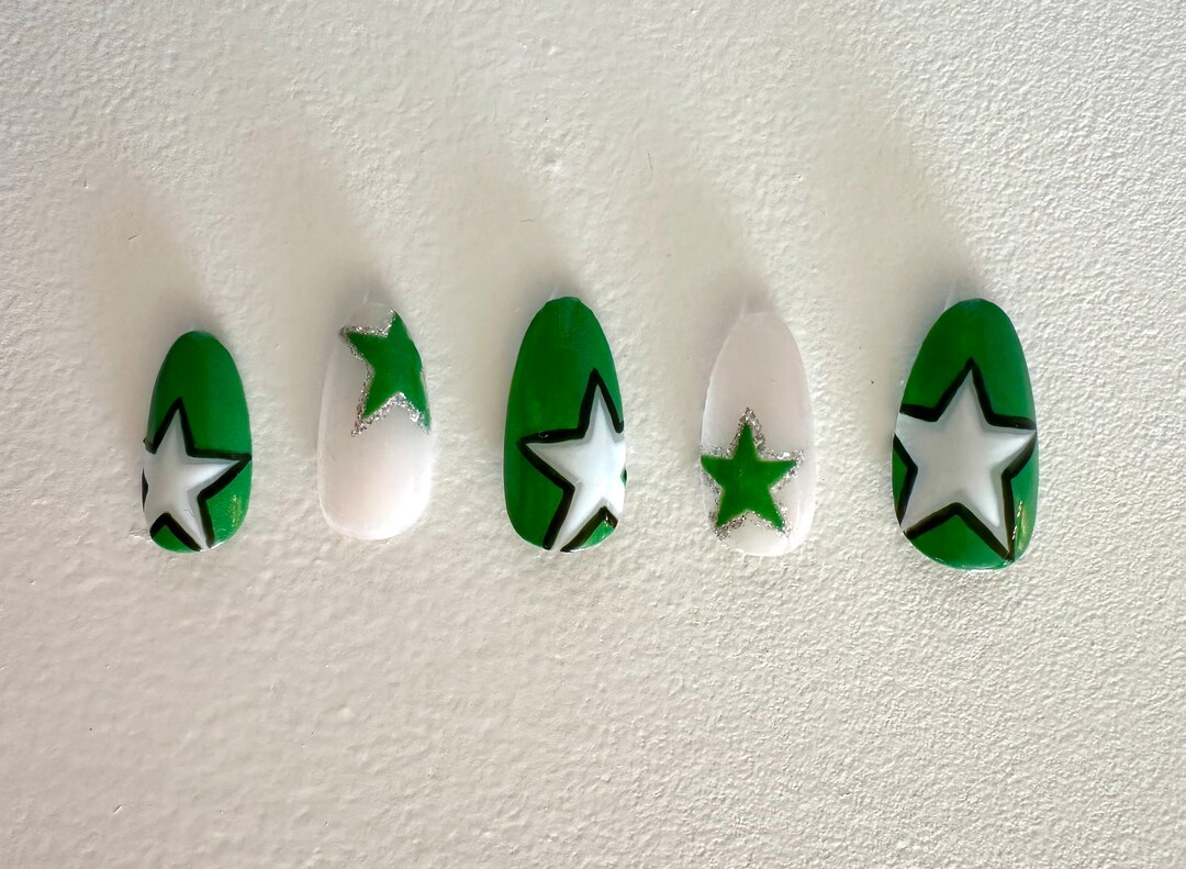 Dallas Stars Inspired Press-on Nails Hand Painted Gel - Etsy