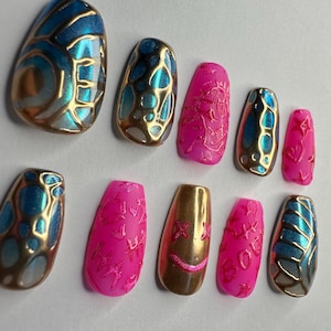 Jinx Arcane Inspired Press-on Nails Hand Painted Hextech Graffiti Gel ...