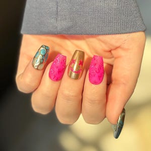 Jinx Arcane Inspired Press-on Nails Hand Painted Hextech Graffiti Gel ...