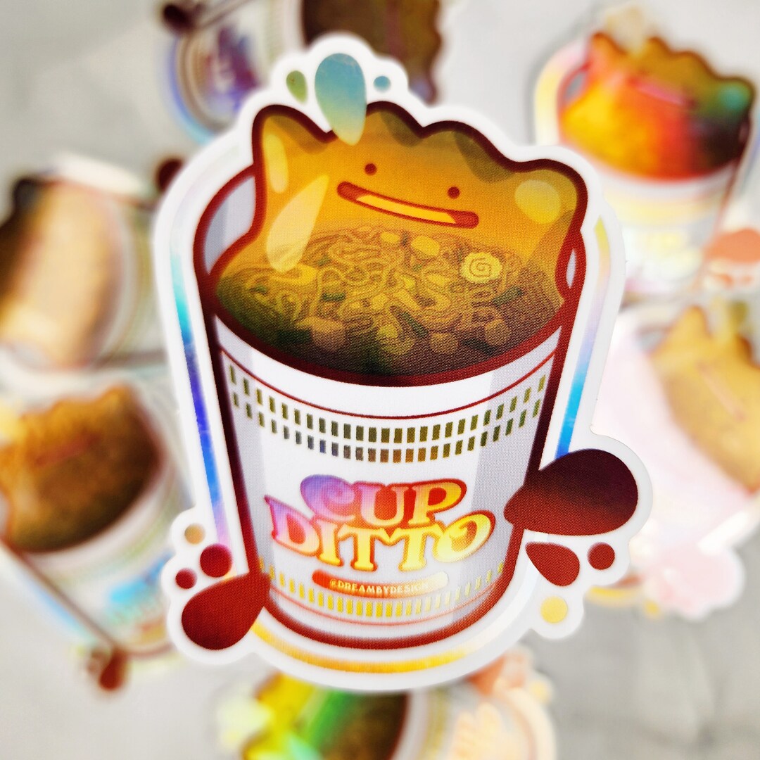 Cute Pokemon Ditto Cup a Noodle Ramen Sticker Holographic Vinyl Decal ...