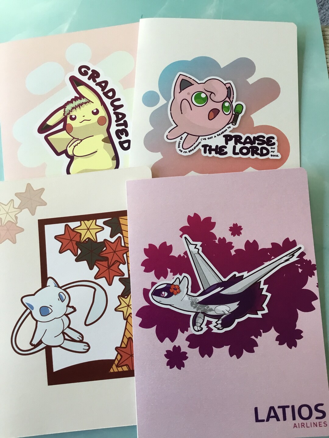 Pokemon Greeting Cards 4 Pack Fan Art 5x7 Shimmery Cardstock Handmade ...