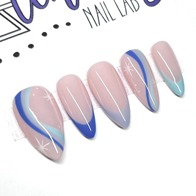 ICEY SKIES Light Blue Sky Blue Baby Blue Handmade Press on Nails With ...