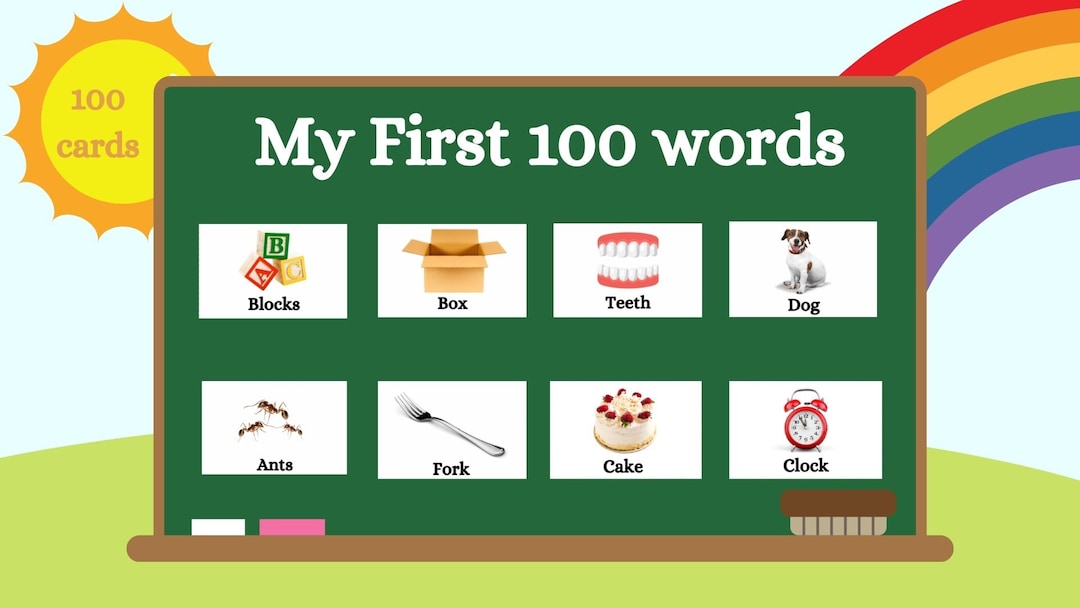 100 Word Cards [my First 100 Words] [educational Preschool Printable ...