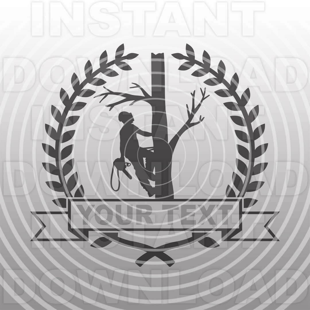 Tree Cutter With Chainsaw and Laurel Wreath and Banner SVG File,tree ...