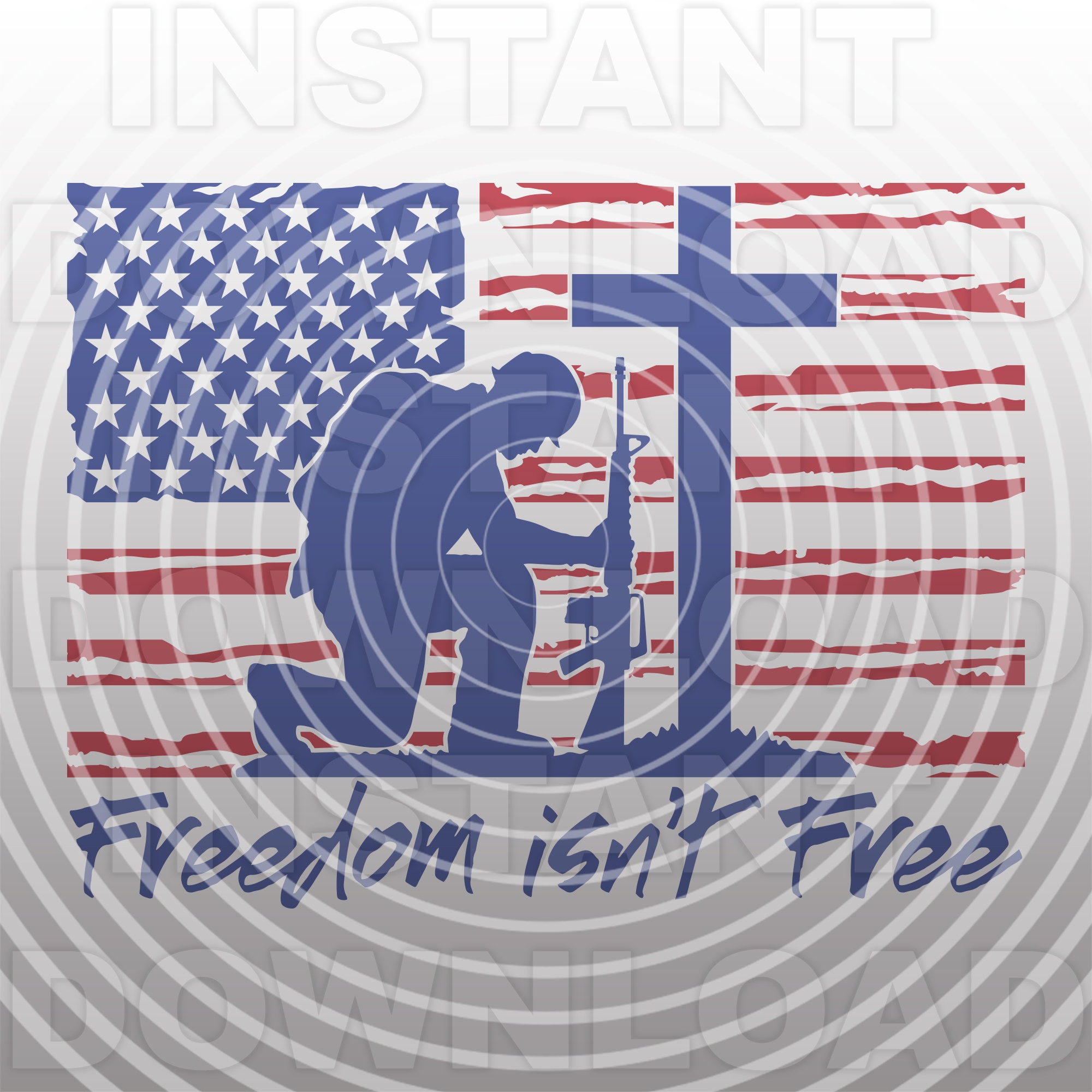 Freedom Isn't Free Soldier Kneeling Memorial Cross SVG File,distressed ...