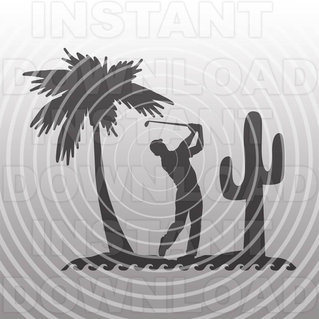 Golfer SVG File,golf Tournament Svg,golf Course Palm Tree Desert Scene ...