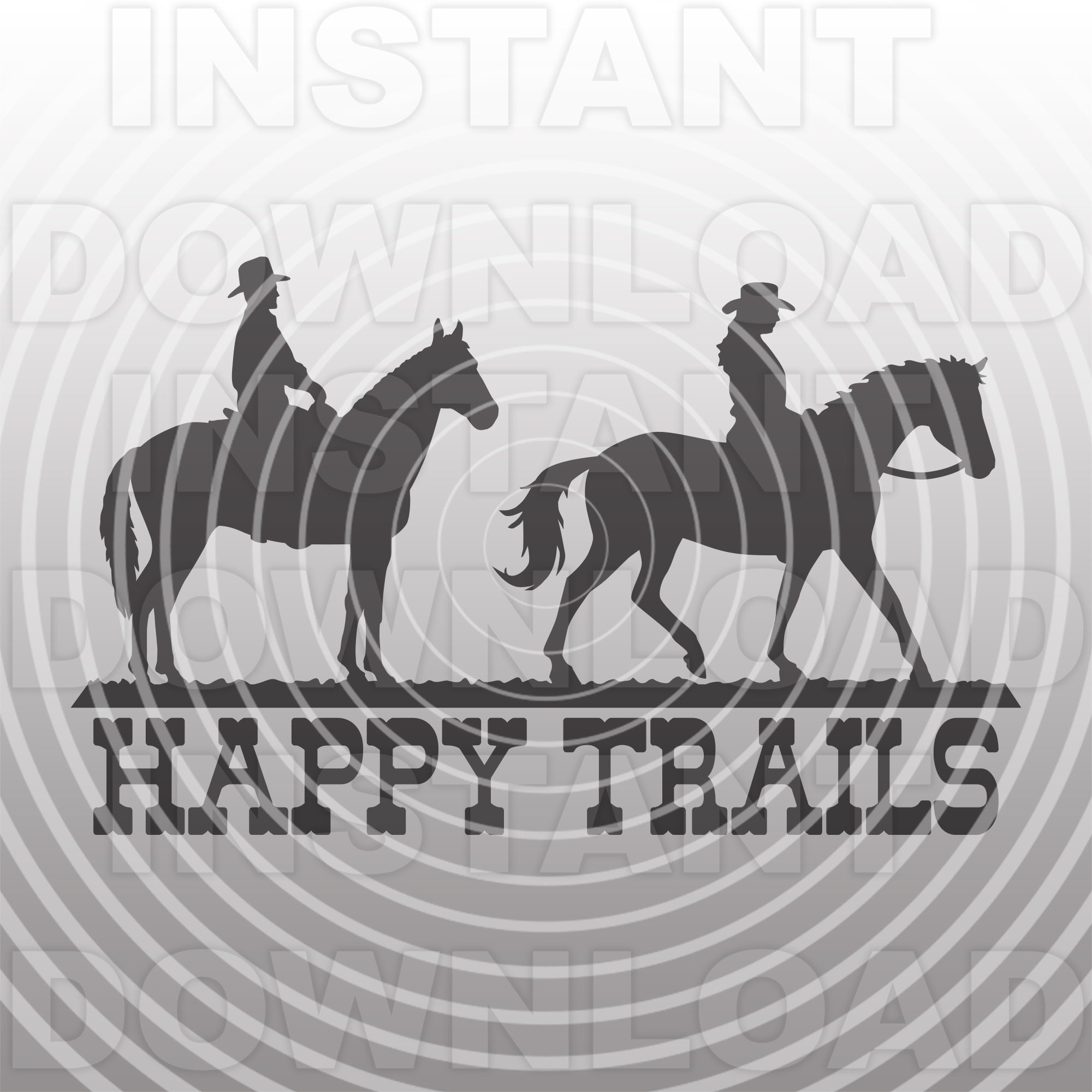 Happy Trails Cowboy and Cowgirl Riding Horses SVG Filecattle - Etsy