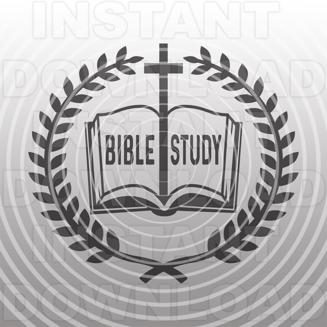 Bible Study With Open Bible Christian Cross and Laurel Wreath SVG File ...
