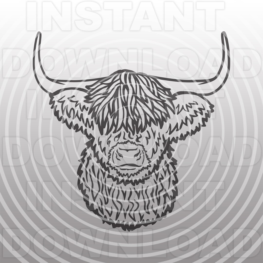 Scottish Highland Cow Face SVG File -vector Clip Art Commercial ...