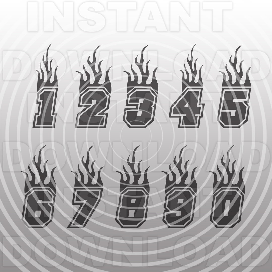 Racing Numbers With Flames SVG File,flame Numbers SVG -vector Art for ...
