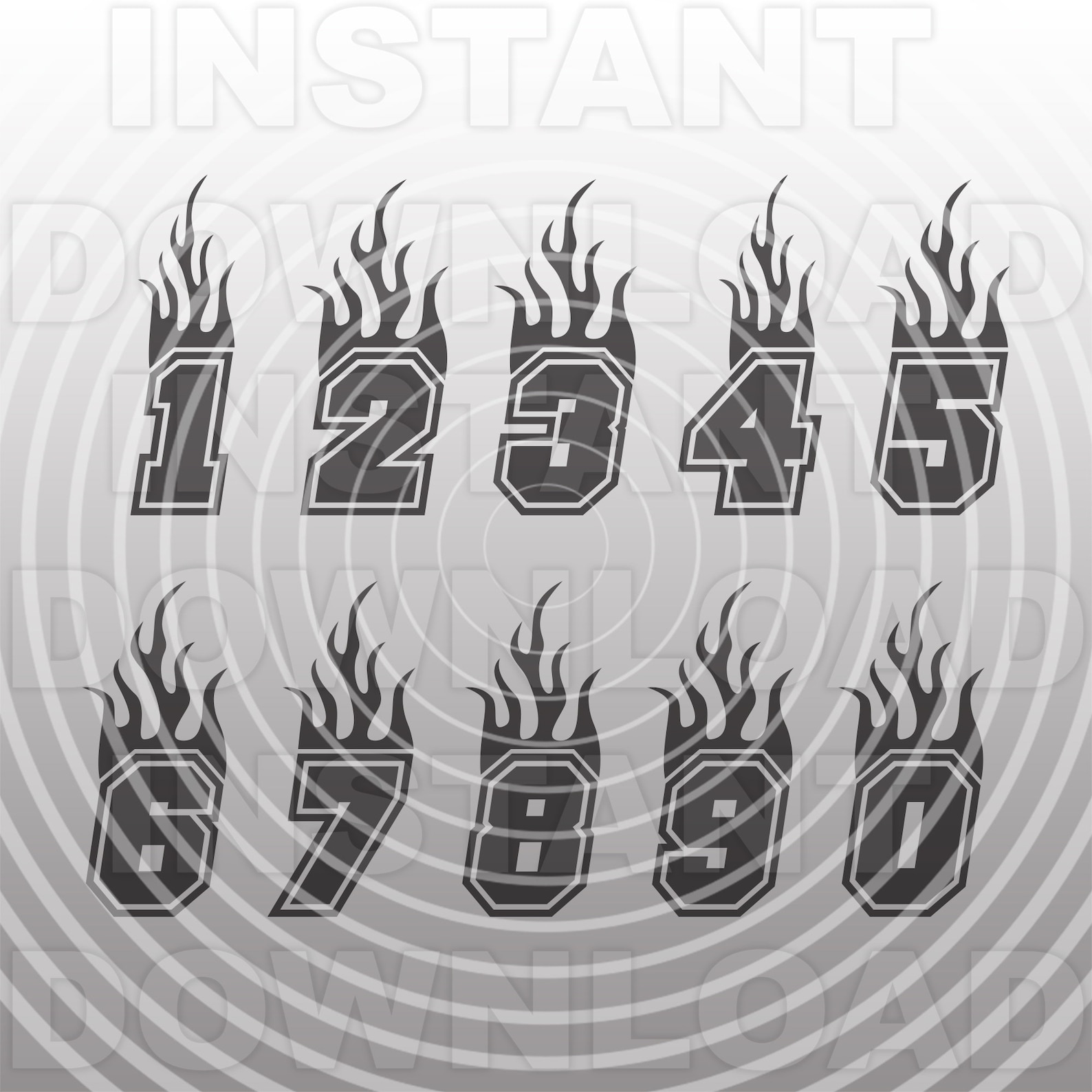 Racing Numbers With Flames SVG File,flame Numbers SVG -vector Art for ...