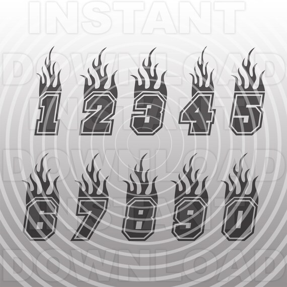 Racing Numbers With Flames SVG Fileflame Numbers SVG vector - Etsy