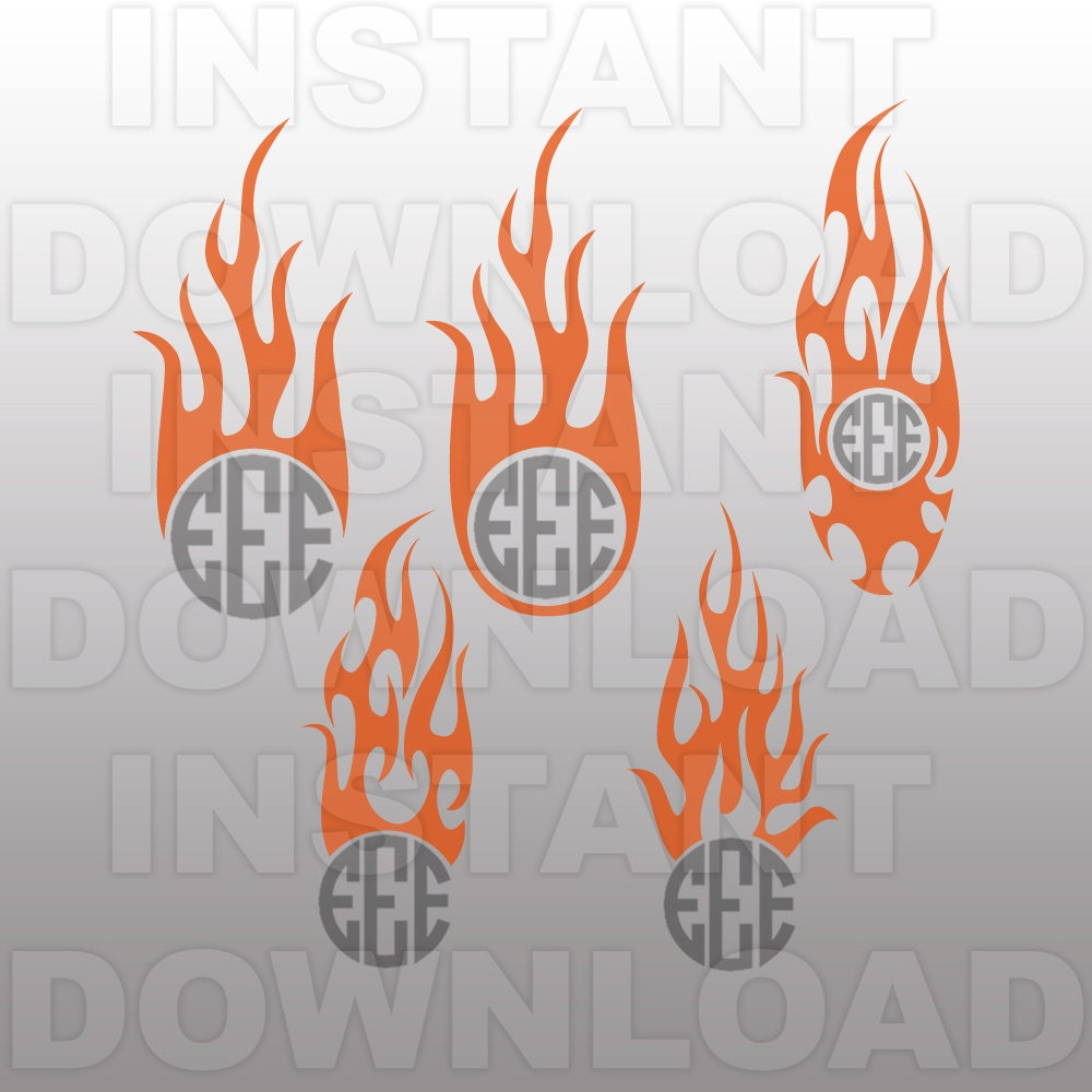 Flames SVG FileFlames Monogram Frames SVG File Commercial & | Etsy