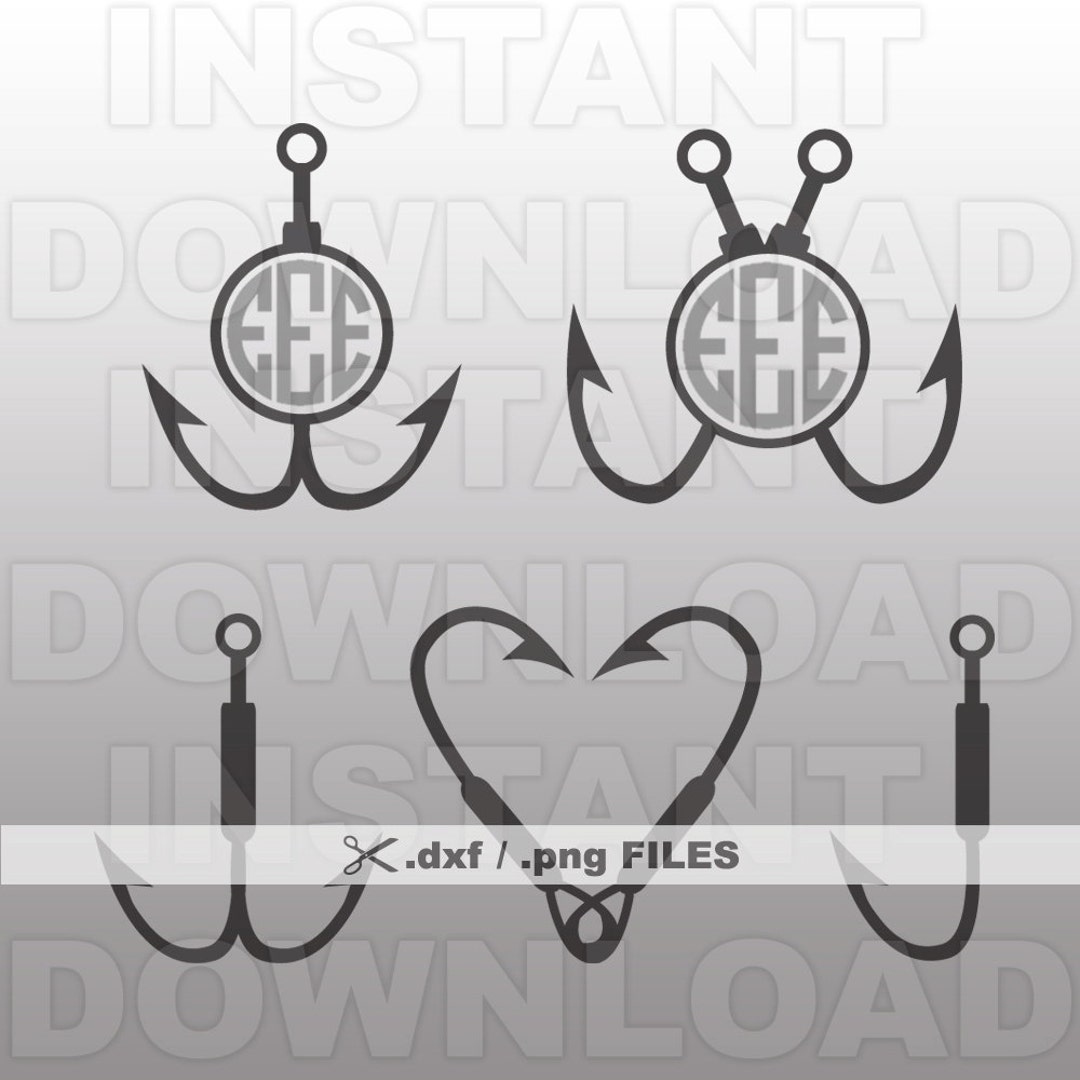 Fishing DXF File,fish Hooks Dxf,fishing Monogram DXF File Commercial ...