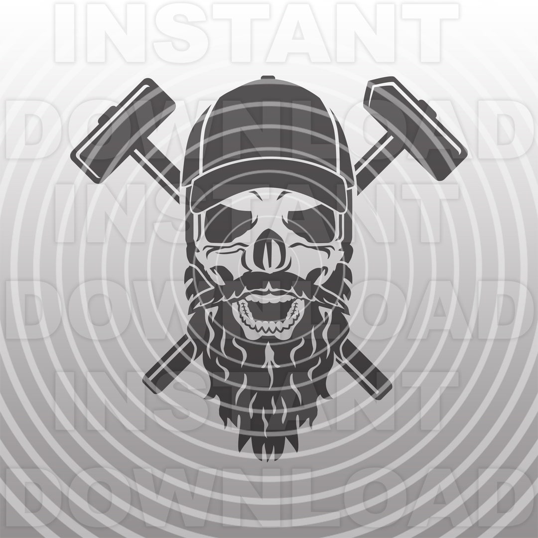 Steelworker Skull With Hat and Beard SVG File,ironworker Svg ...