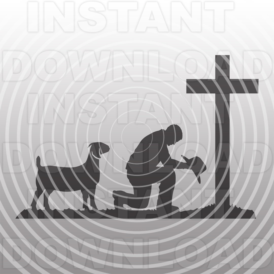 Cowboy With Boer Goat Kneeling Praying at Memorial Cross SVG File ...