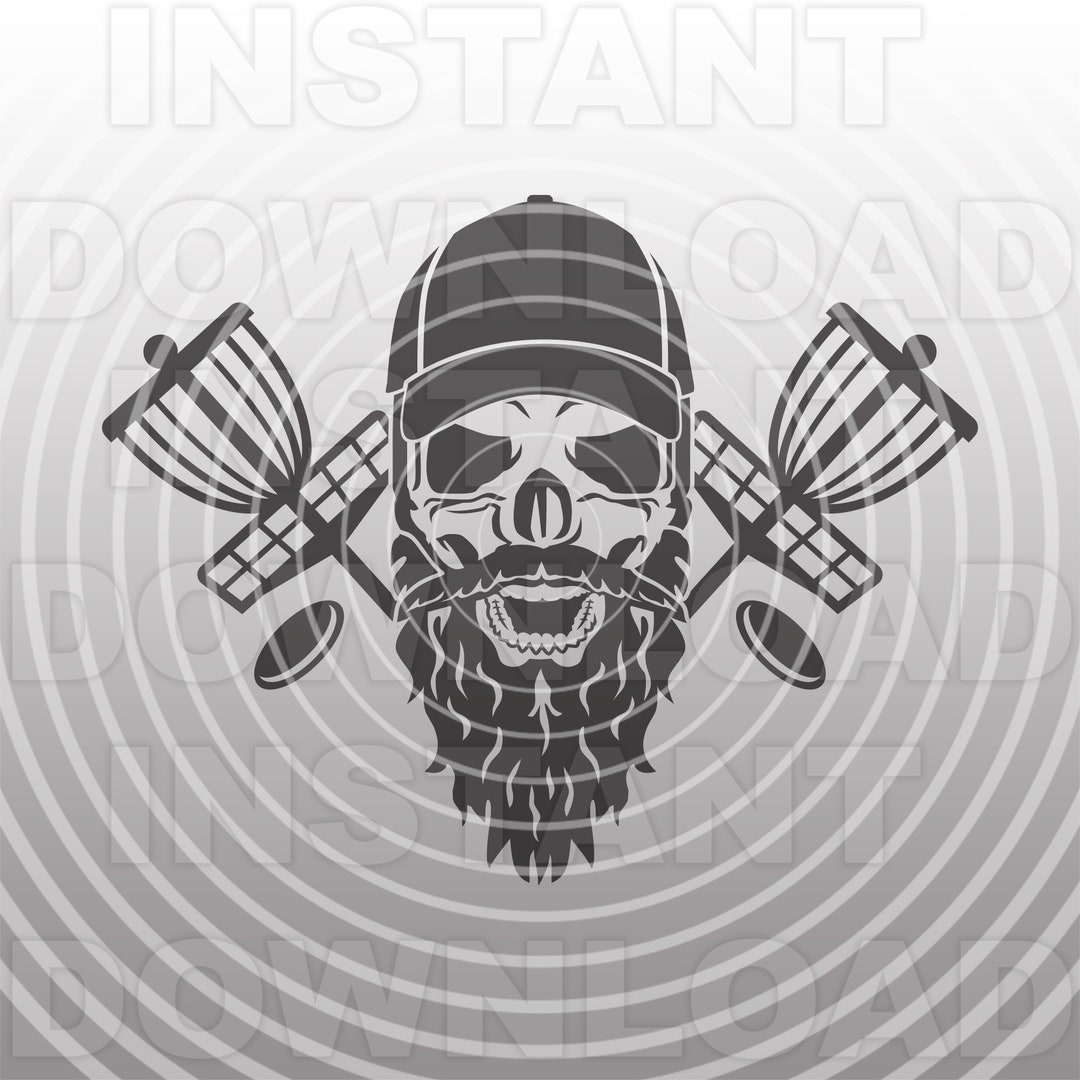 Disc Golf SVG File,disc Golfer Skull With Beard and Hat Svg,commercial ...