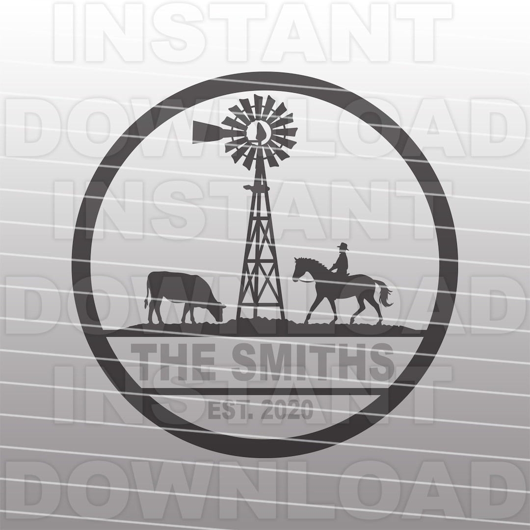 Farm Scene With Cattle and Windmill SVG File,family Farm Monogram SVG ...