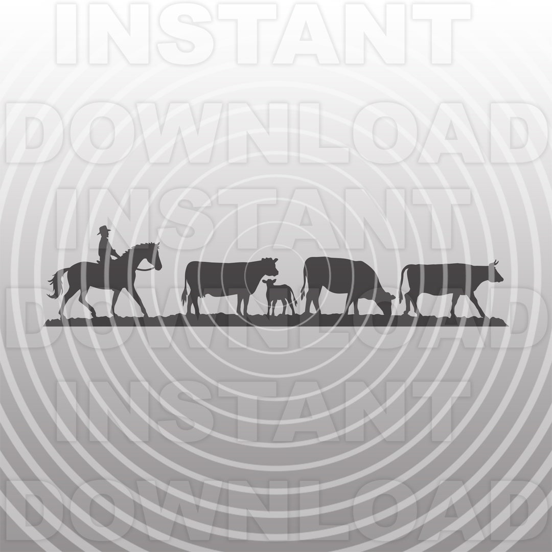 Cattle Ranching Scene With Cowboy Horseback Rider SVG File -vector ...