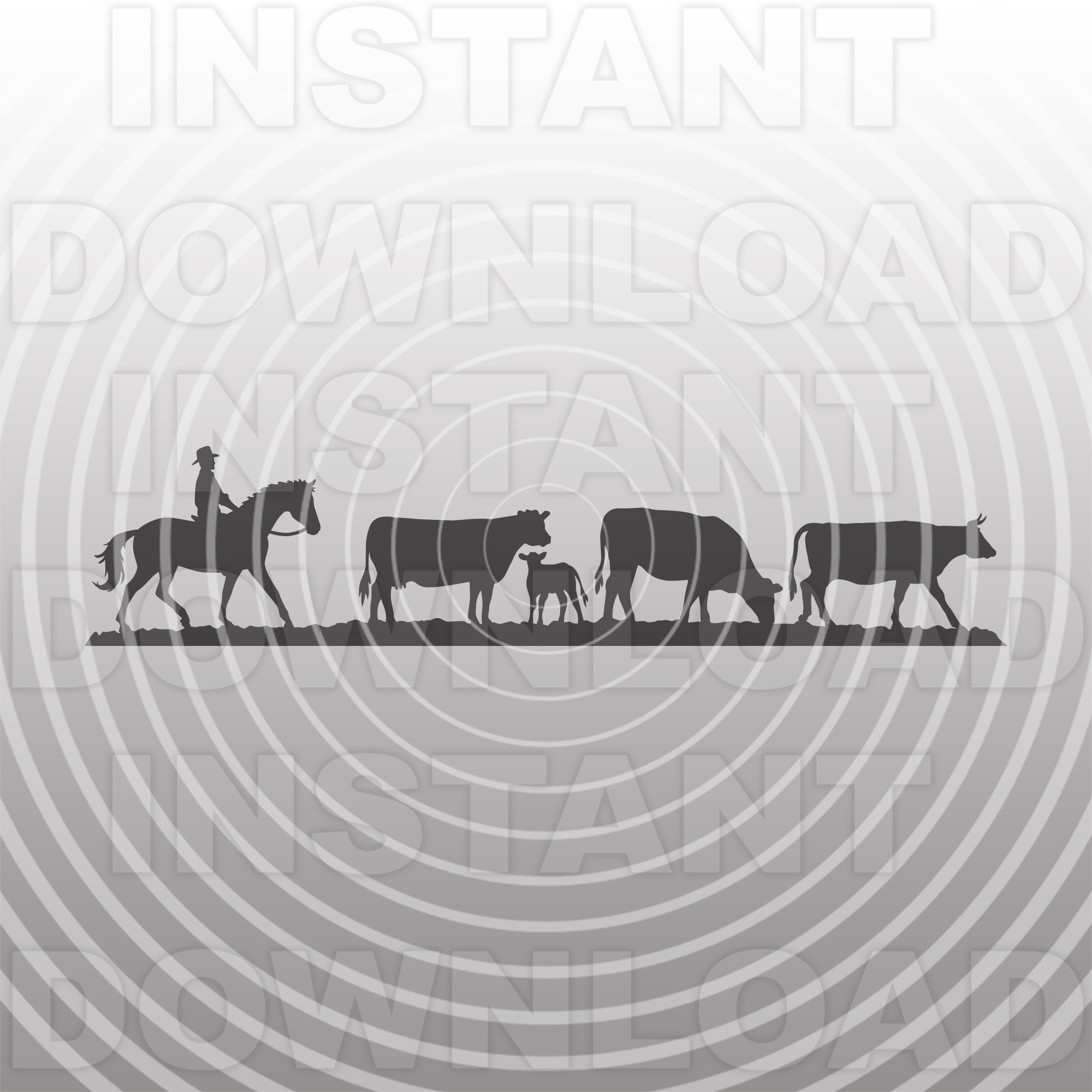 Cattle Ranching Scene With Cowboy Horseback Rider SVG File -vector ...