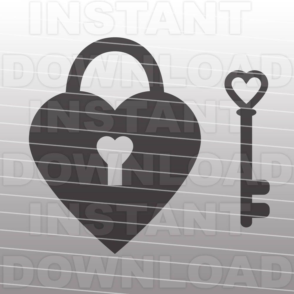 Heart Shaped Lock Key SVG File Vector Clip Art for | Etsy
