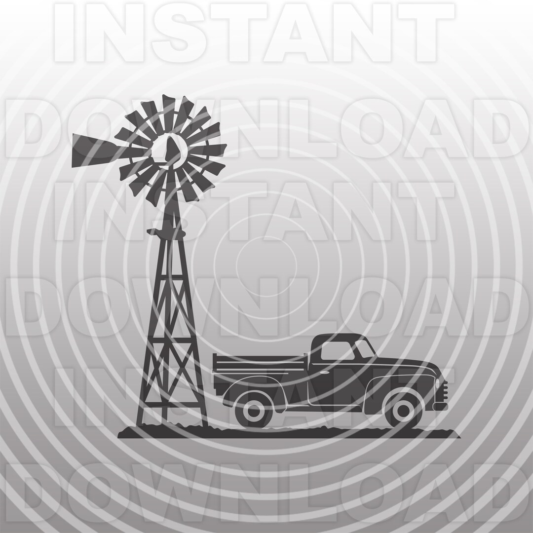 Farm Truck and Windmill SVG File,farmhouse Windmill Svg,farm Scene Svg ...